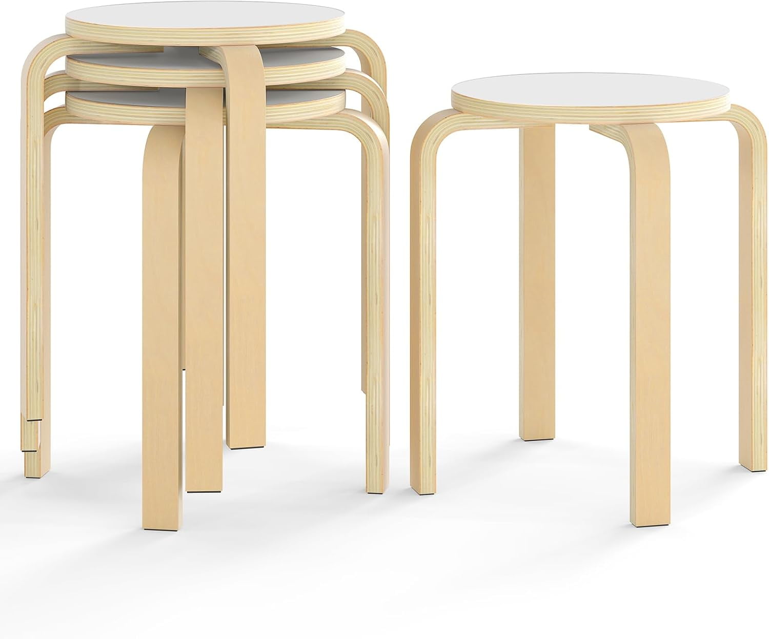 COSTWAY Stackable Bentwood Stools Set of 4, 18-Inch Height Backless ...