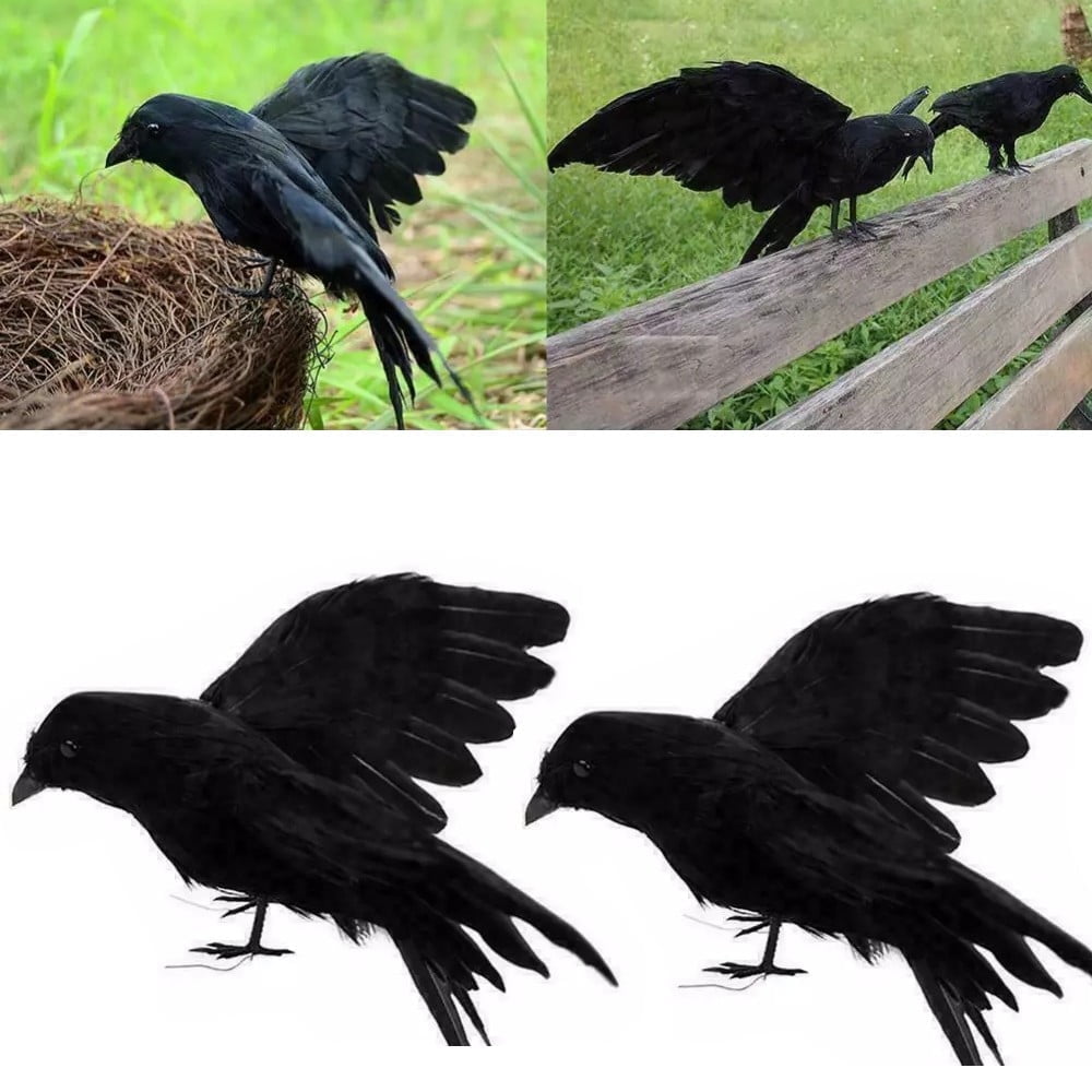 COSTYLE 2 PCS Realistic Crows Halloween Decoration Birds Black ...