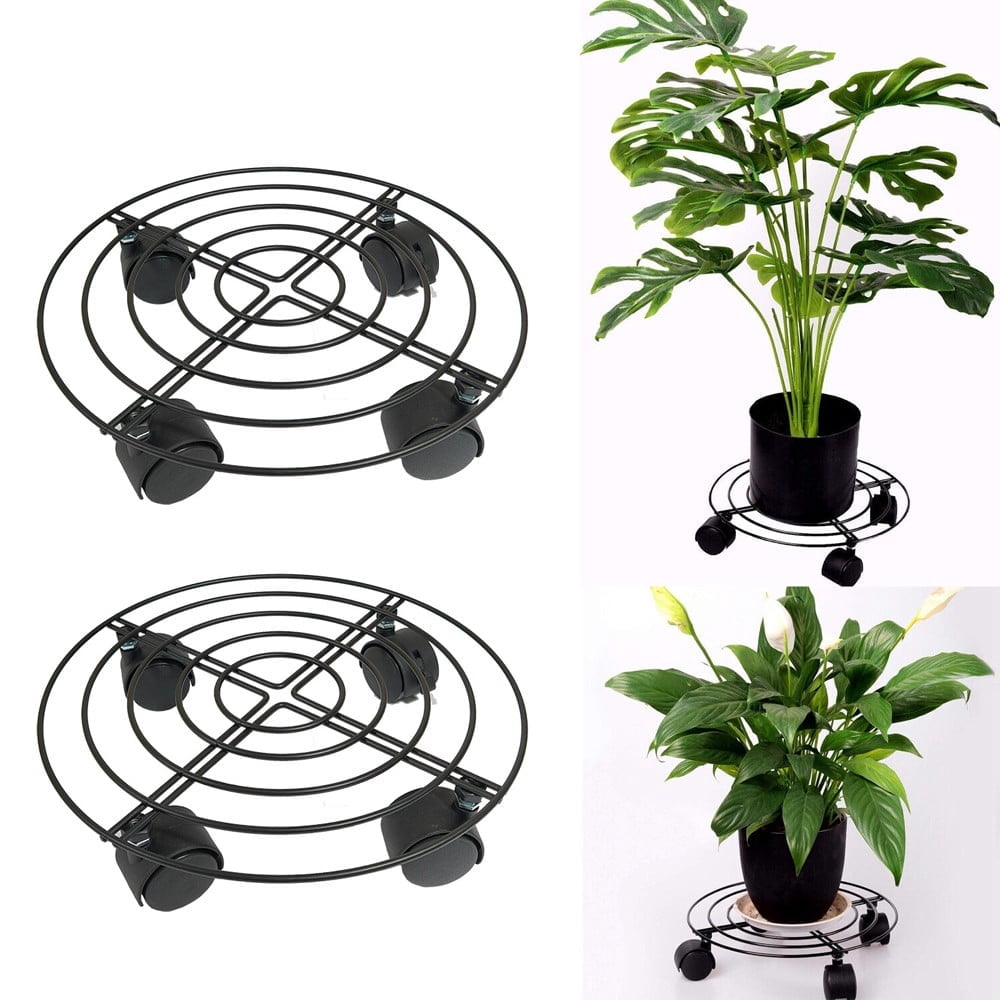 COSTYLE 2 Pack 10.6 Inches Metal Plant Caddy with Lockable Wheels ...