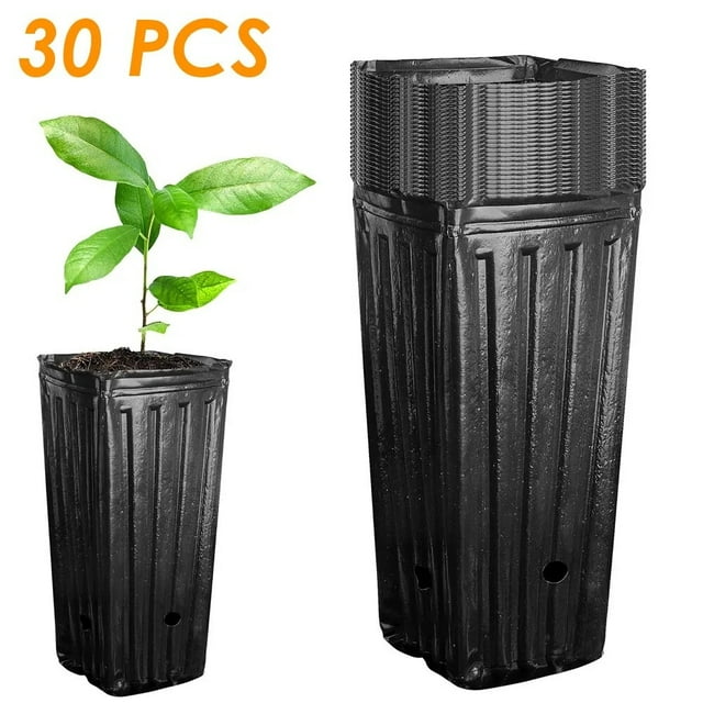 COSTYLE 30 Pcs Plastic Deep Plant Nursery Pots 11.8 Inch Tall Black ...