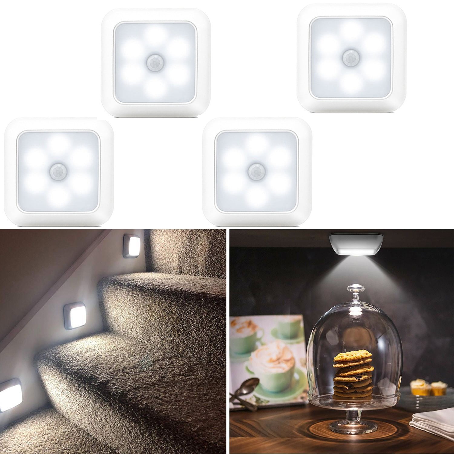 COSTYLE 4 Pack LED Motion Sensor Night Light, Battery Powered for ...