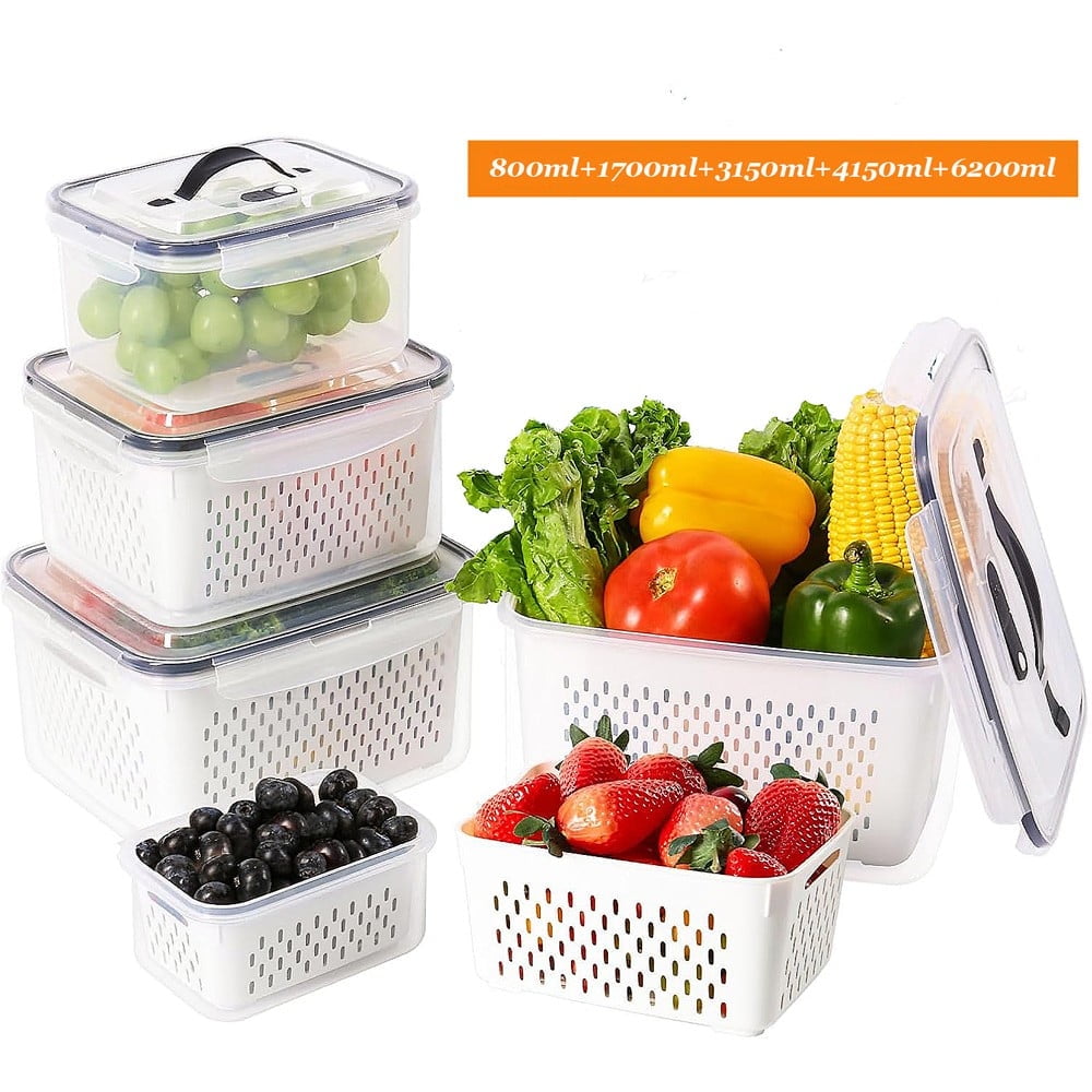 Costyle 5-Pack Large Fruit Storage Containers for Fridge - Leakproof ...