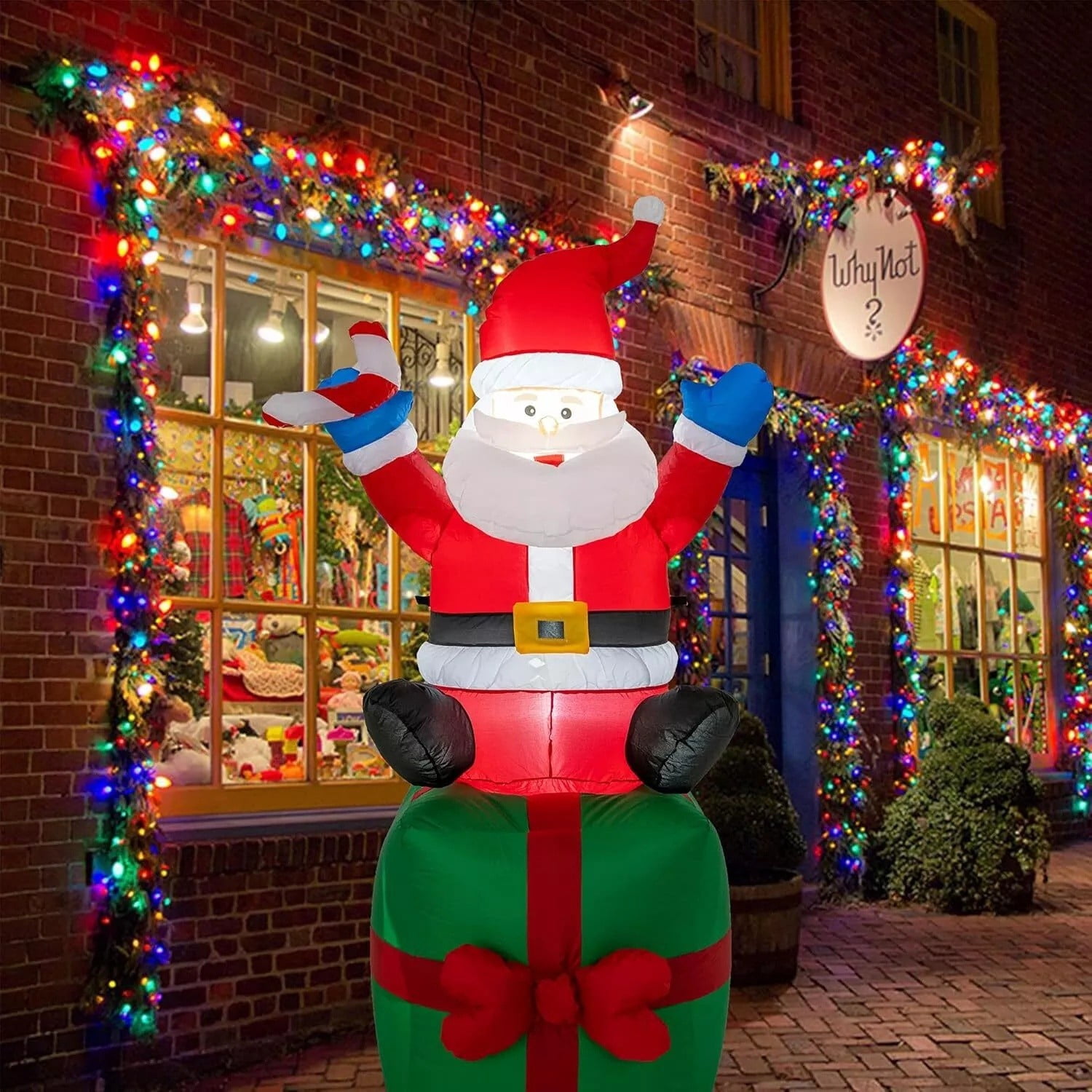 COSTYLE 6 FT Christmas Inflatable Santa Claus Sitting On Gift Box ...