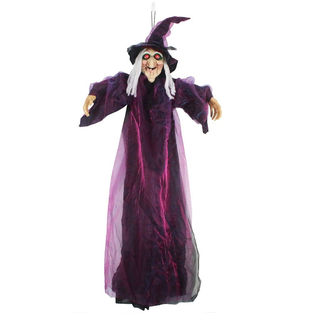 COSTYLE 71" Halloween Hanging Flying Witch, Talking Animated Witch ...