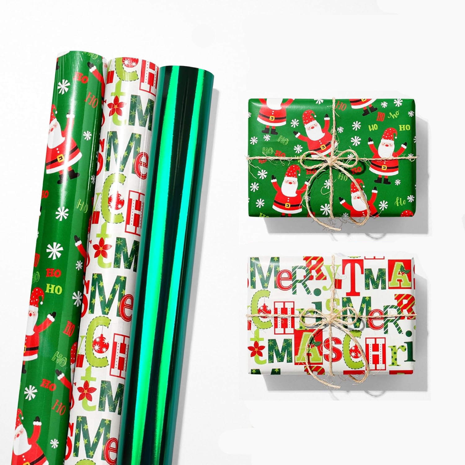 COSTYLE Christmas Wrapping Paper Rolls - 17 inches x 10 feet per Roll ...