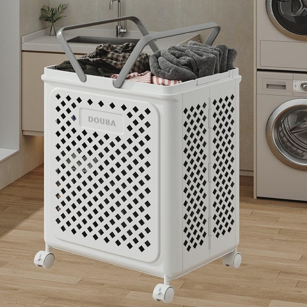 Costyle Collapsible Laundry Basket, Foldable Plastic Hamper with Wheels ...