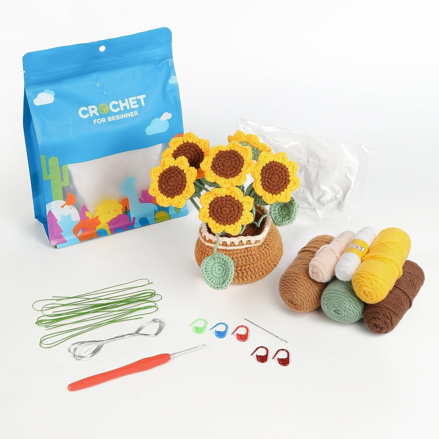 COSTYLE Crochet Kit for Beginners Sunflower DIY Knitting Starter Kit ...