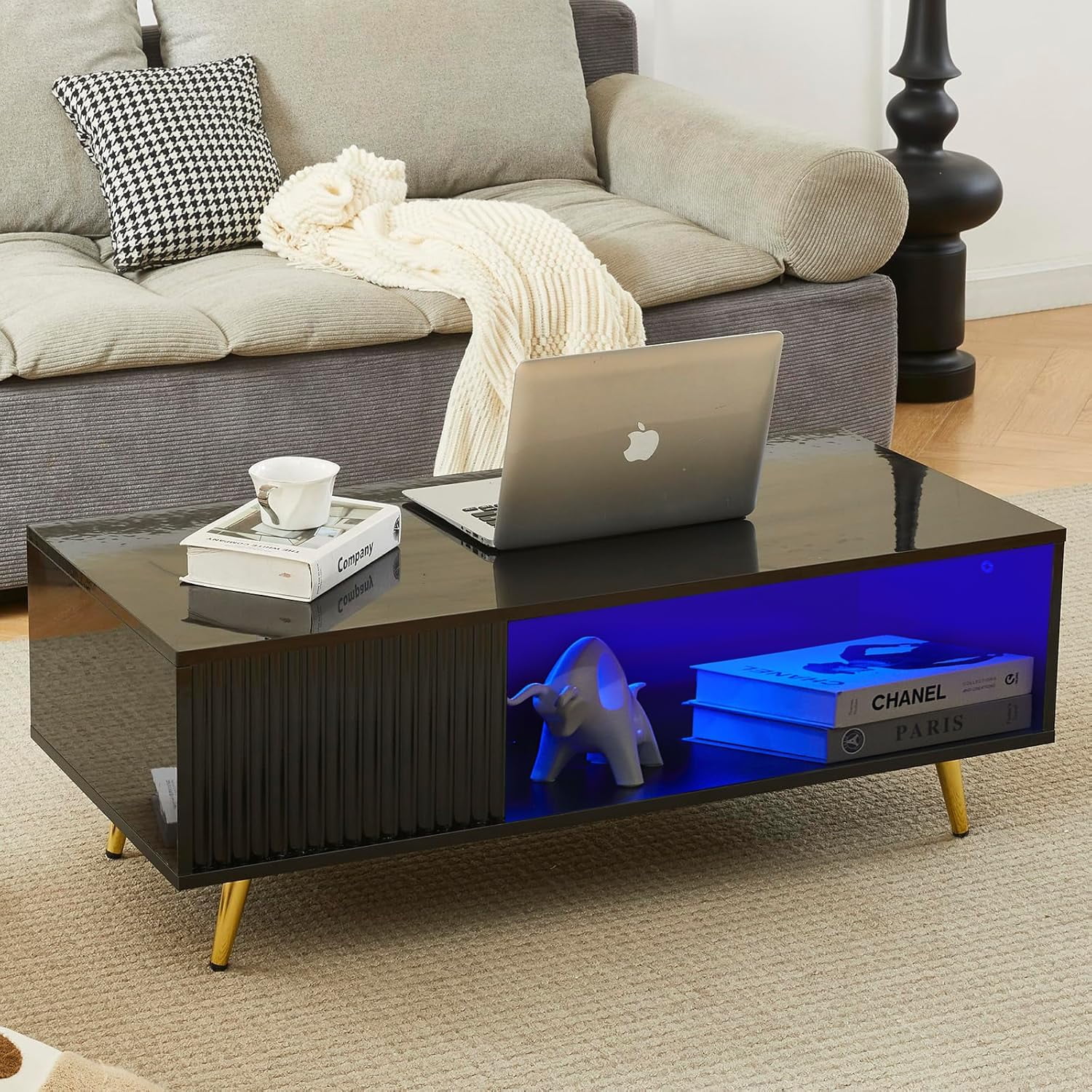COSVALVE 41.3IN LED Black Coffee Tables for Living Room with 16 Colors ...