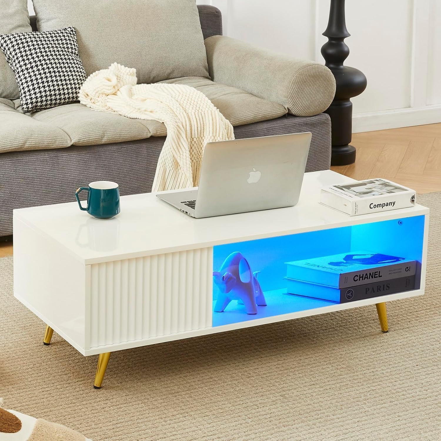 COSVALVE 41.3IN LED White Coffee Tables for Living Room with 16 Colors ...