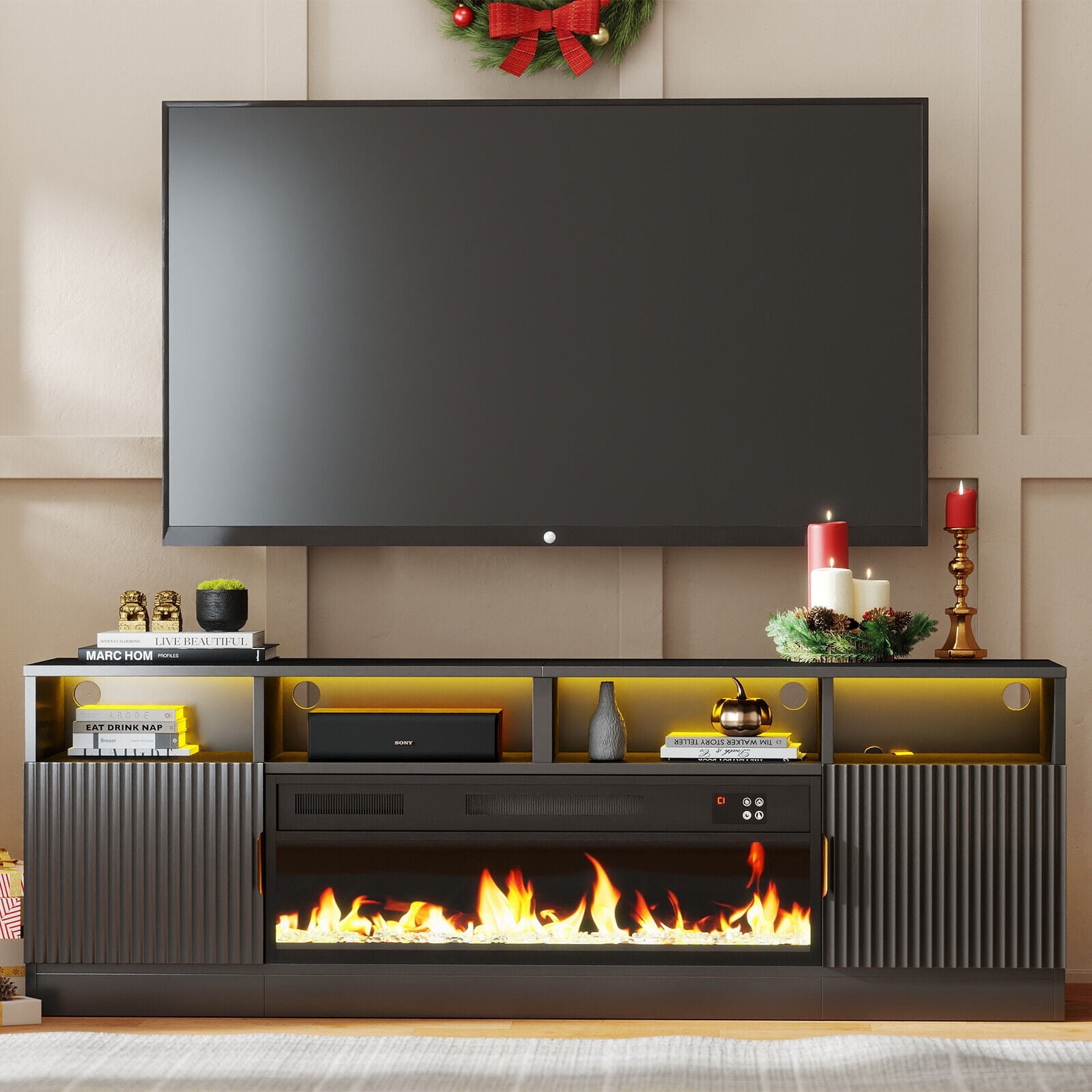 COSVALVE 70" LED Fireplace TV Stand 1500W 38" Electric Fireplace Heater ...