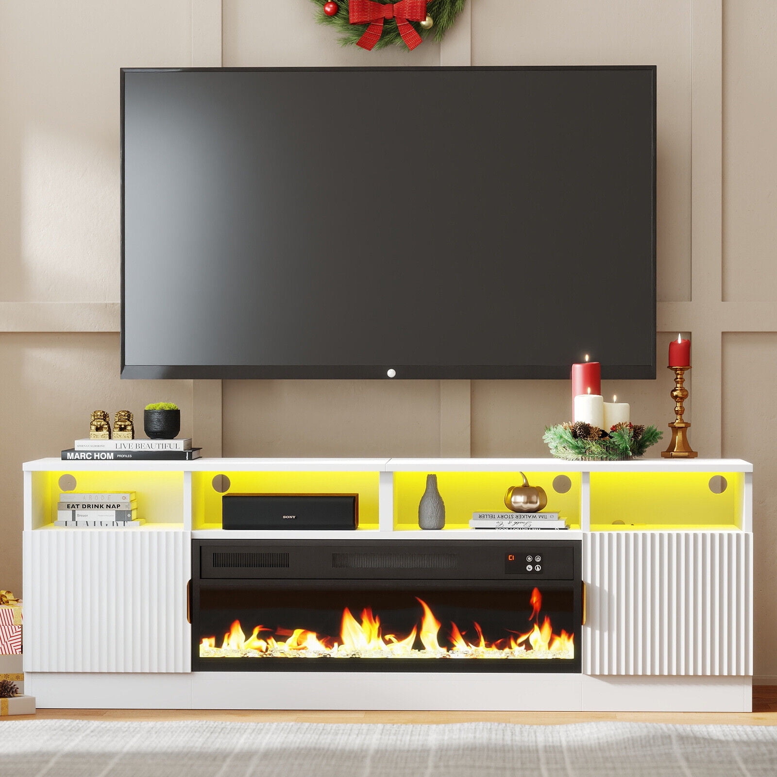 COSVALVE 70" LED Fireplace TV Stand 1500W 38" Electric Fireplace Heater ...