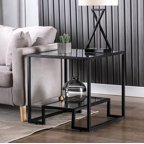 COSVALVE Black Square Side End Table Nightstand with Glass Top, Shelf ...