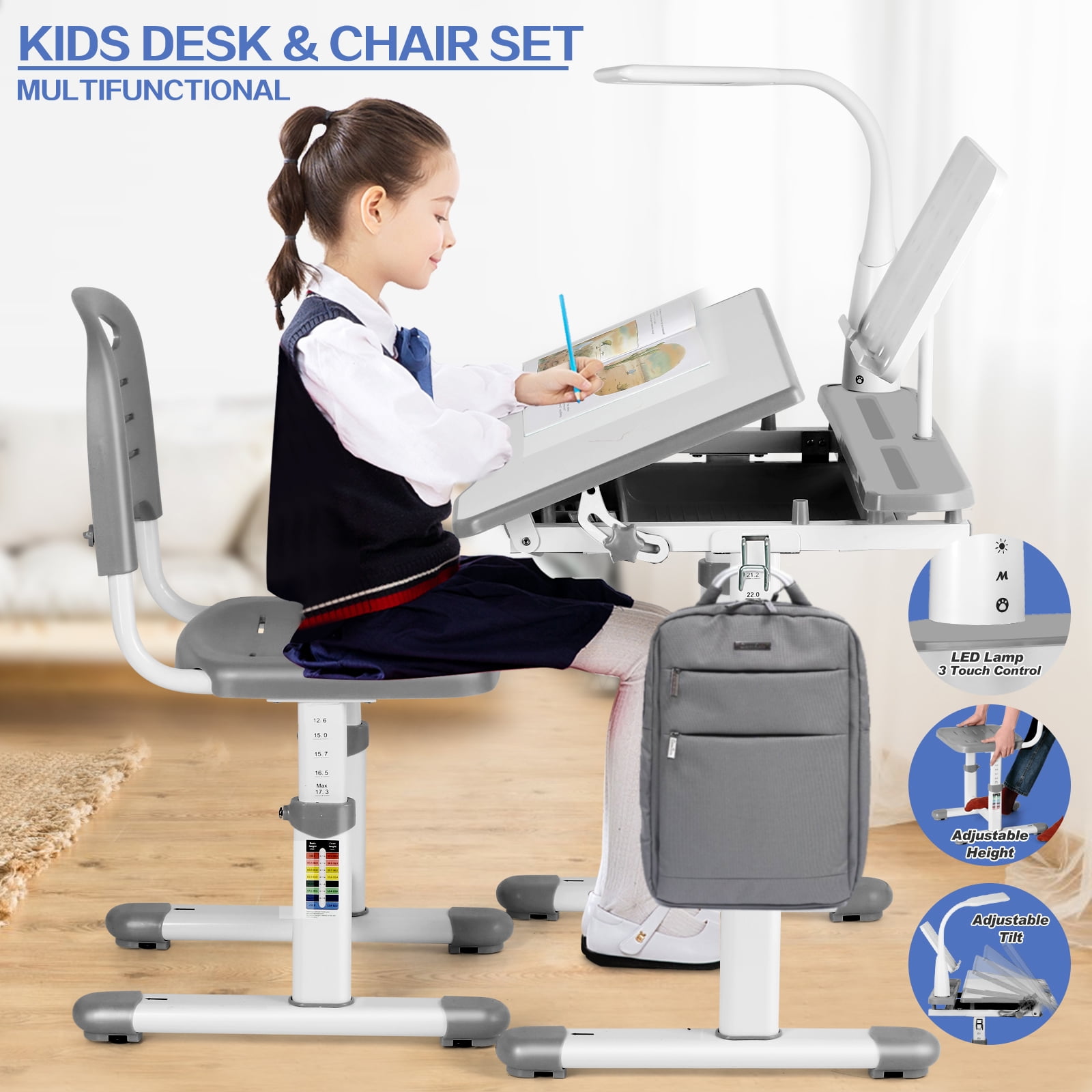 COSVALVE Height Adjustable Kids Study Desk & Chair Set Children School ...