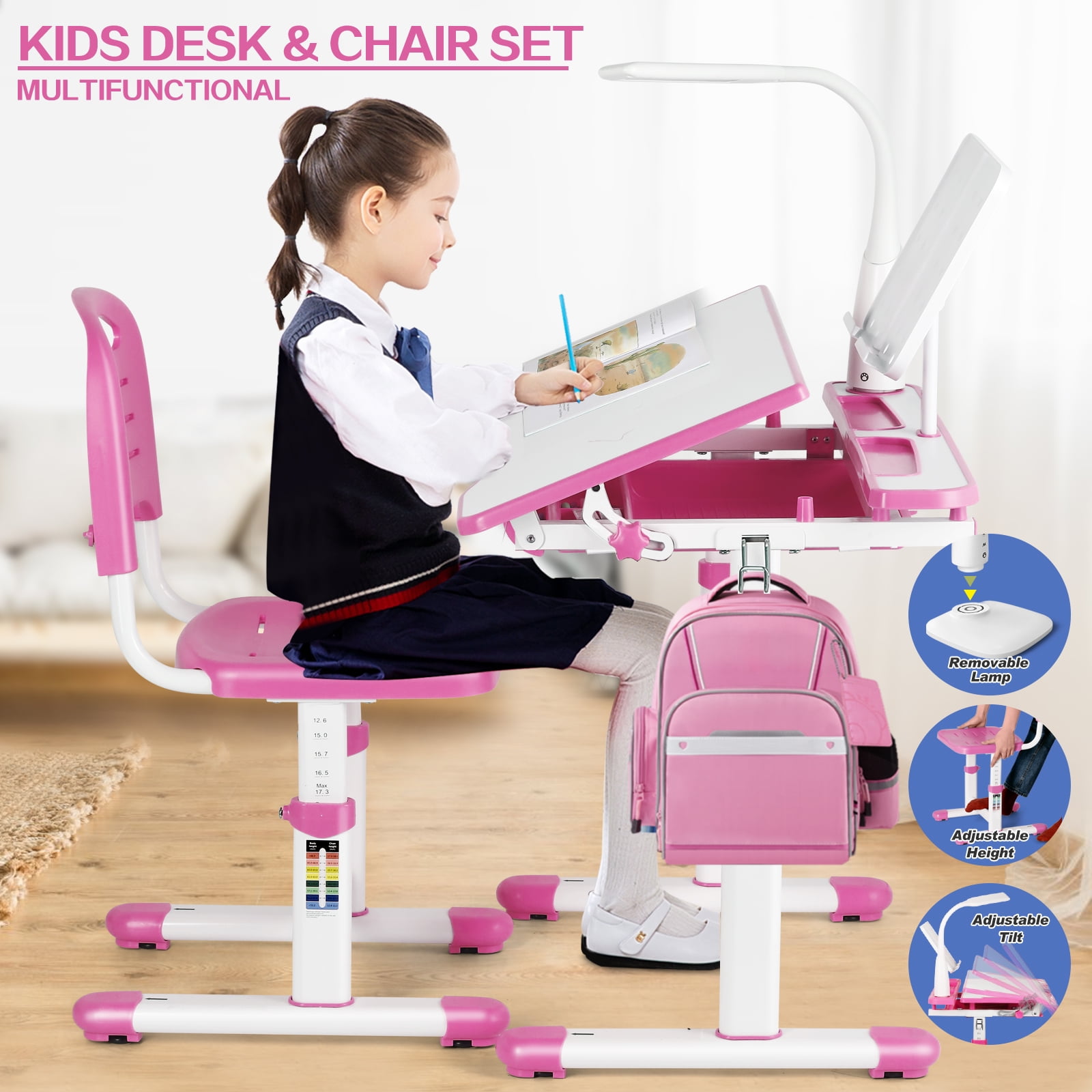 COSVALVE Height Adjustable Kids Study Desk & Chair Set Children School ...