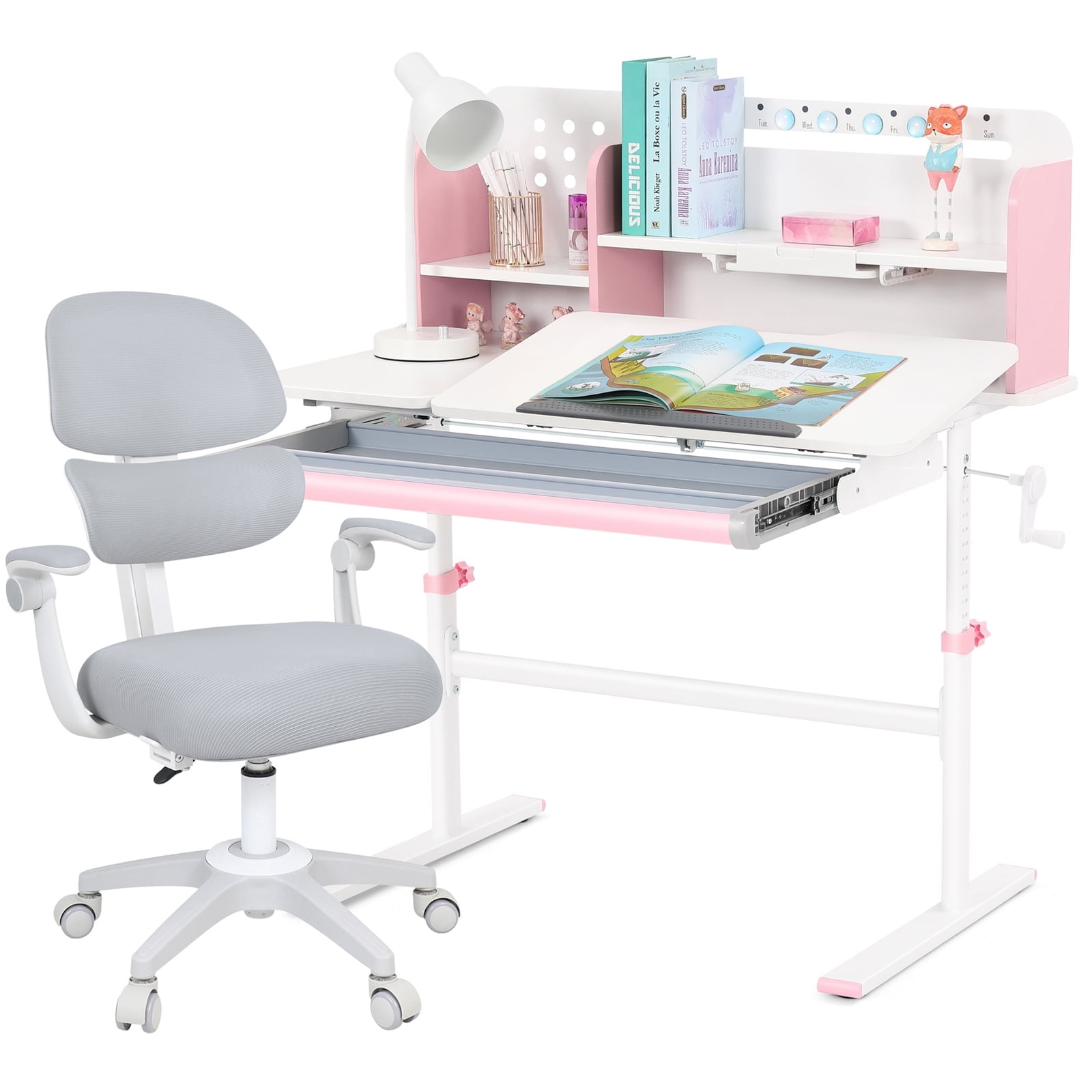 COSVALVE Height Adjustable Kids Study Desk and Chair Set Ergonomic Tilt ...