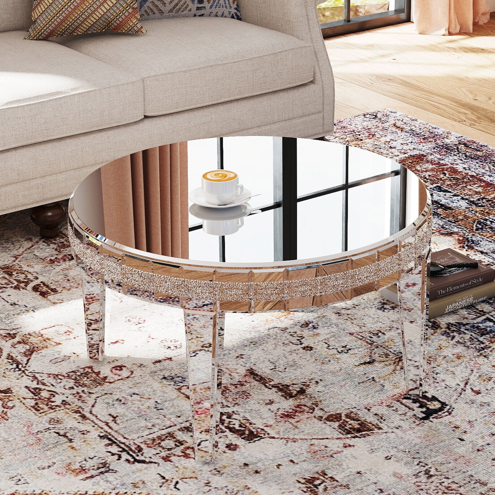 COSVALVE Modern 31.5" Luxury Mirrored Round Coffee Table Cocktail Side ...