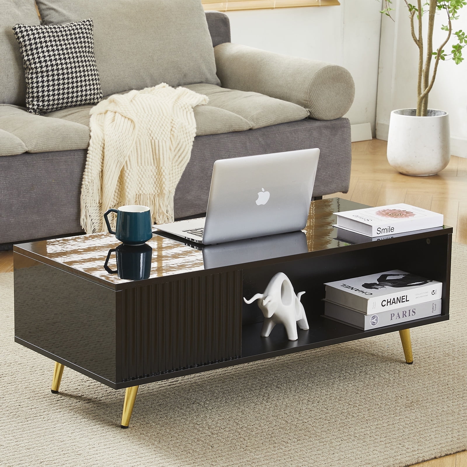 COSVALVE Modern 41.3" Rectangle LED Coffee Table End Table 16 Colors ...