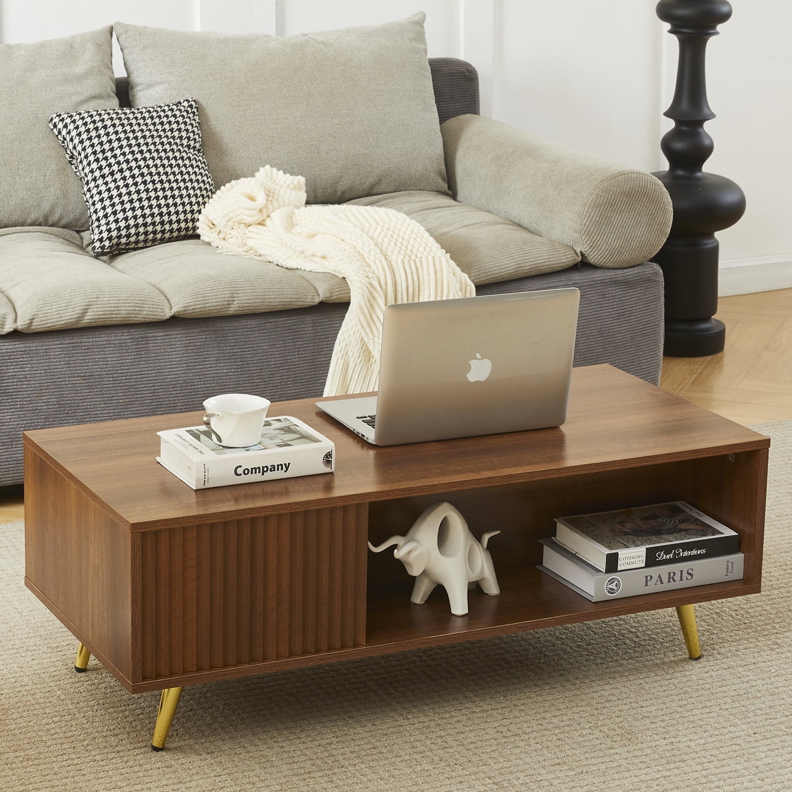 COSVALVE Modern 41.3" Rectangle LED Coffee Table End Table 16 Colors ...