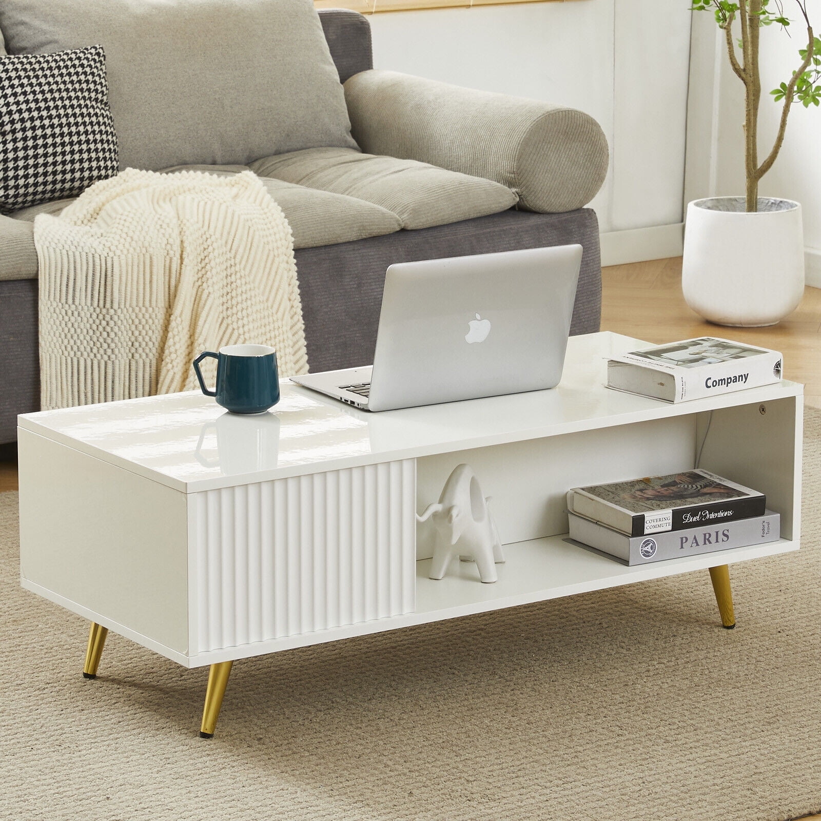 COSVALVE Modern 41.3" Rectangle LED Coffee Table End Table 16 Colors ...