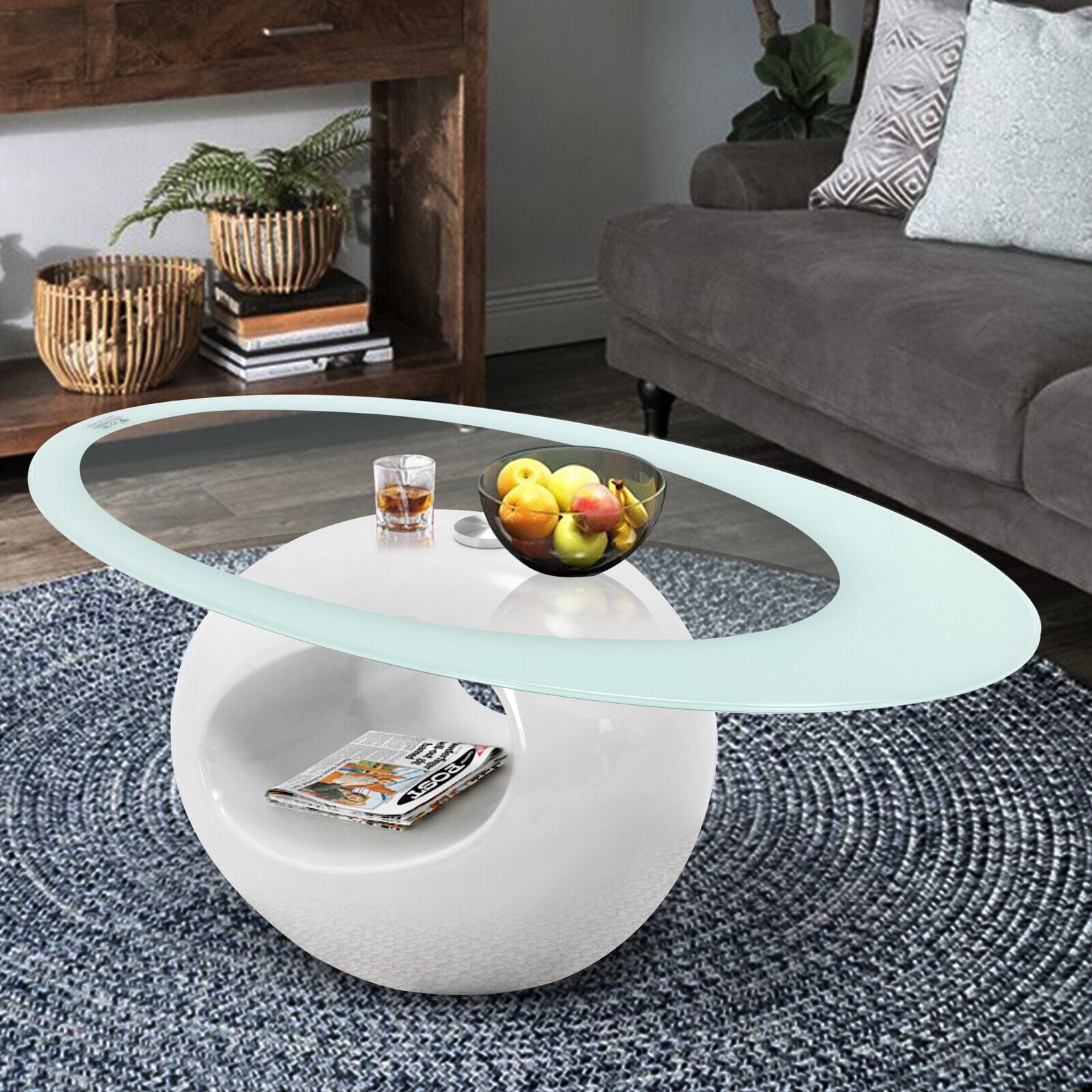 COSVALVE Modern Oval Tempered Glass Top Coffee Table for Living Room ...