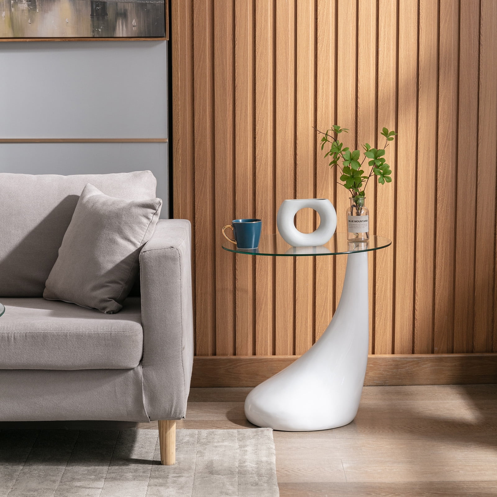 COSVALVE Modern Round Tempered Glass Top Coffee Table Side End Table ...