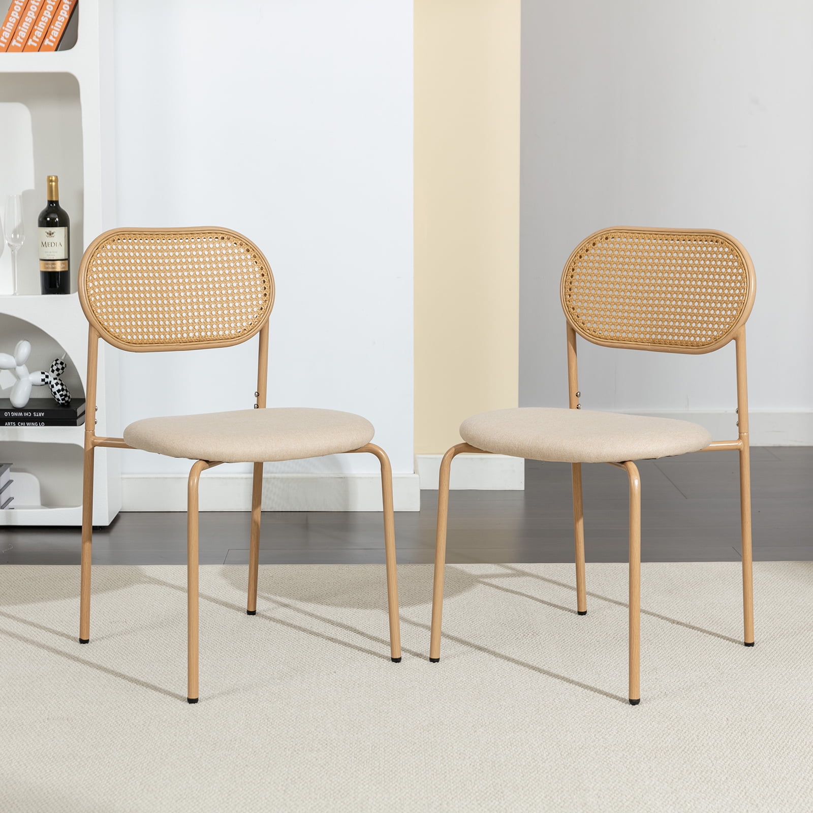 COSVALVE Natural Boho Dining Chairs Set of 2, Rattan Backrest ...