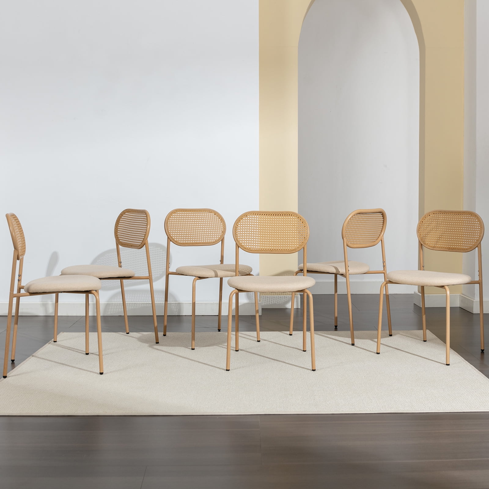 COSVALVE Boho 6-Piece Kitchen Dining Chair Set with Rattan Back, Metal ...