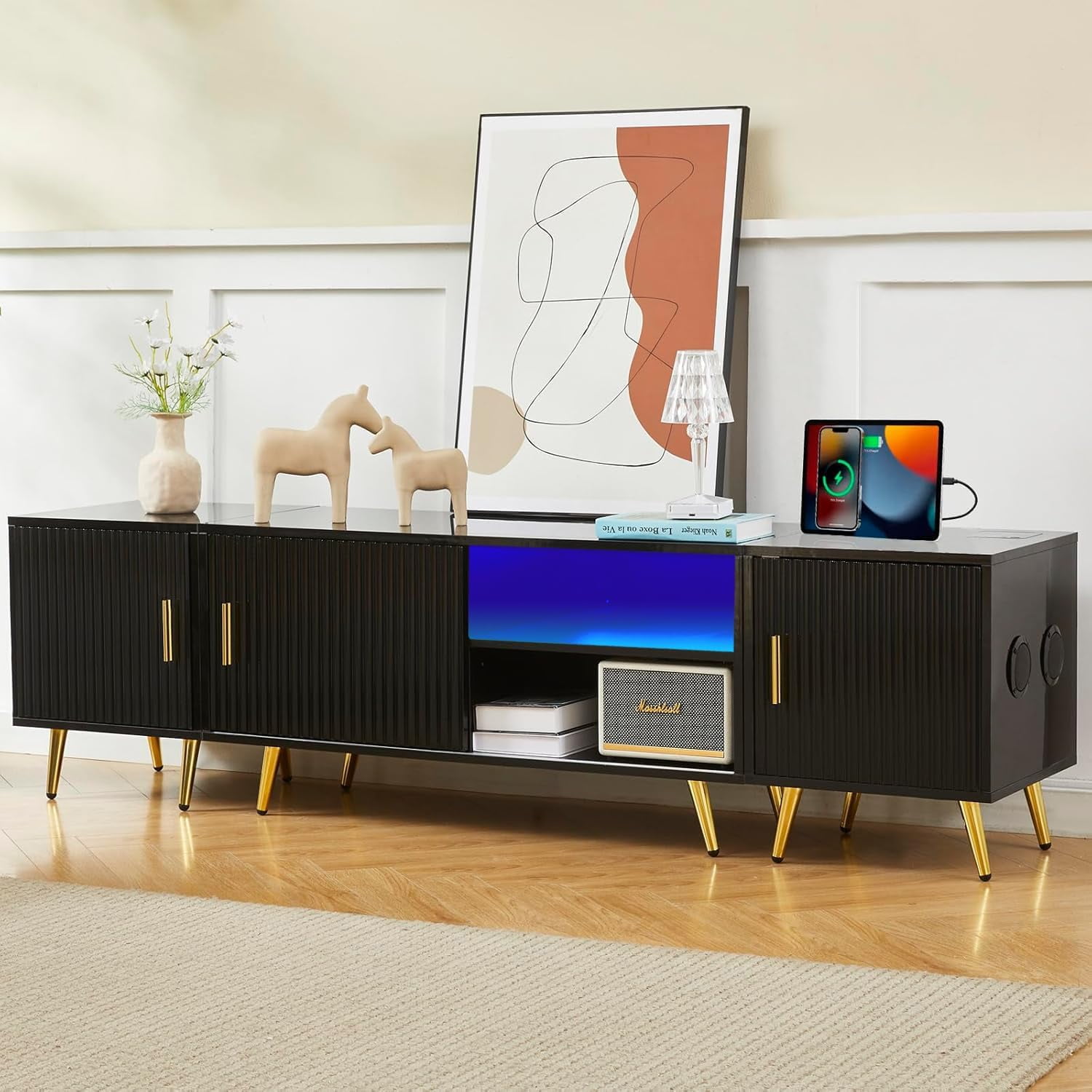 COSVALVE TV Stand for 65/75/80 Inch TV with Charging Station & Speaker ...