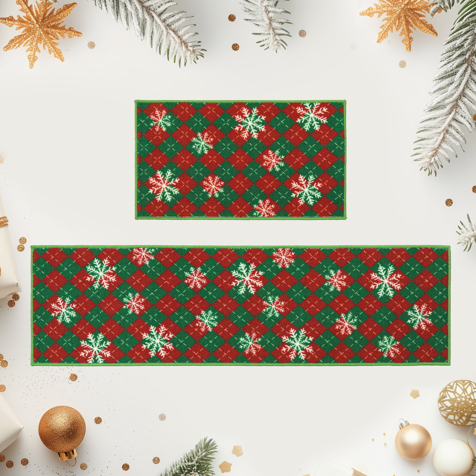 COSY HOMEER Plaid Christmas Kitchen Rugs Set of 2, Absorbent Merry ...