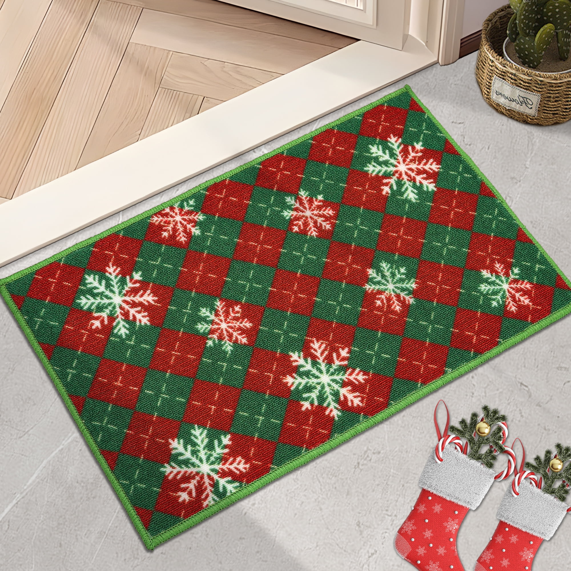 COSY HOMEER Plaid Christmas Welcome Door Mat 17"x30", Absorbent Merry ...