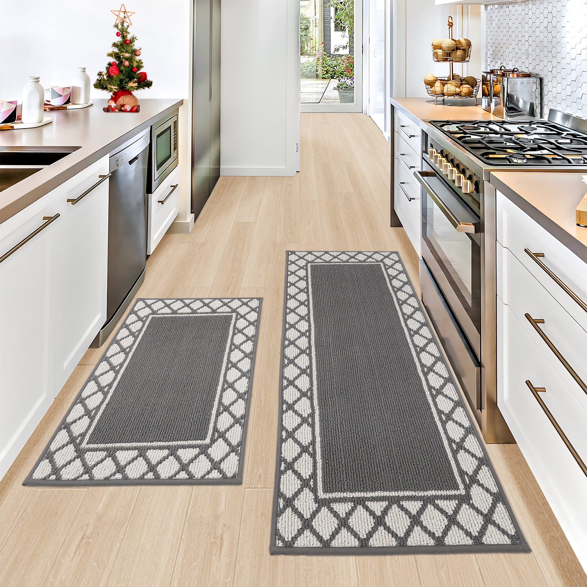COSY HOMEER Thick Kitchen Rug and Mat 2-Pieces,20"x30"+20"x48" Non Skid ...