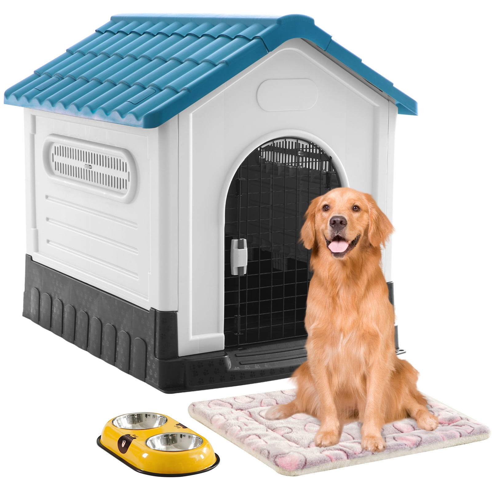 COSYJOY Large Plastic Dog House Kit with Door,Waterproof Indoor Outdoor ...