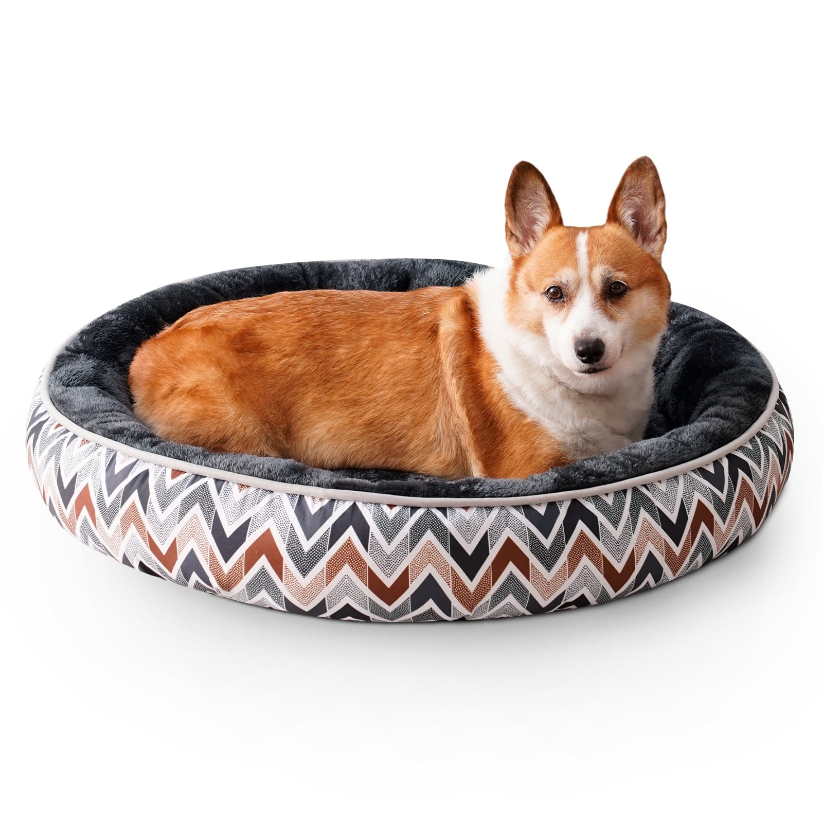 COSYJOY Soft Plush Round Pet Bed Calming Donut Dog Bed for Small Medium Dogs & Cats, Machine ...
