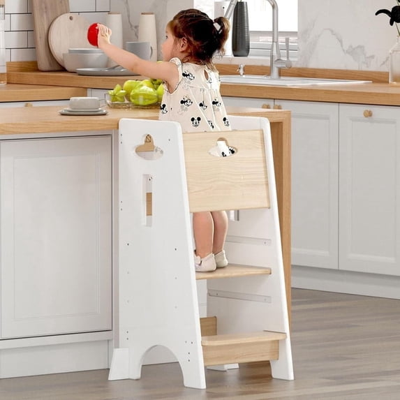 COSYLAND Adjustable Toddler Tower, Wooden Kitchen Step Stool Helper ...
