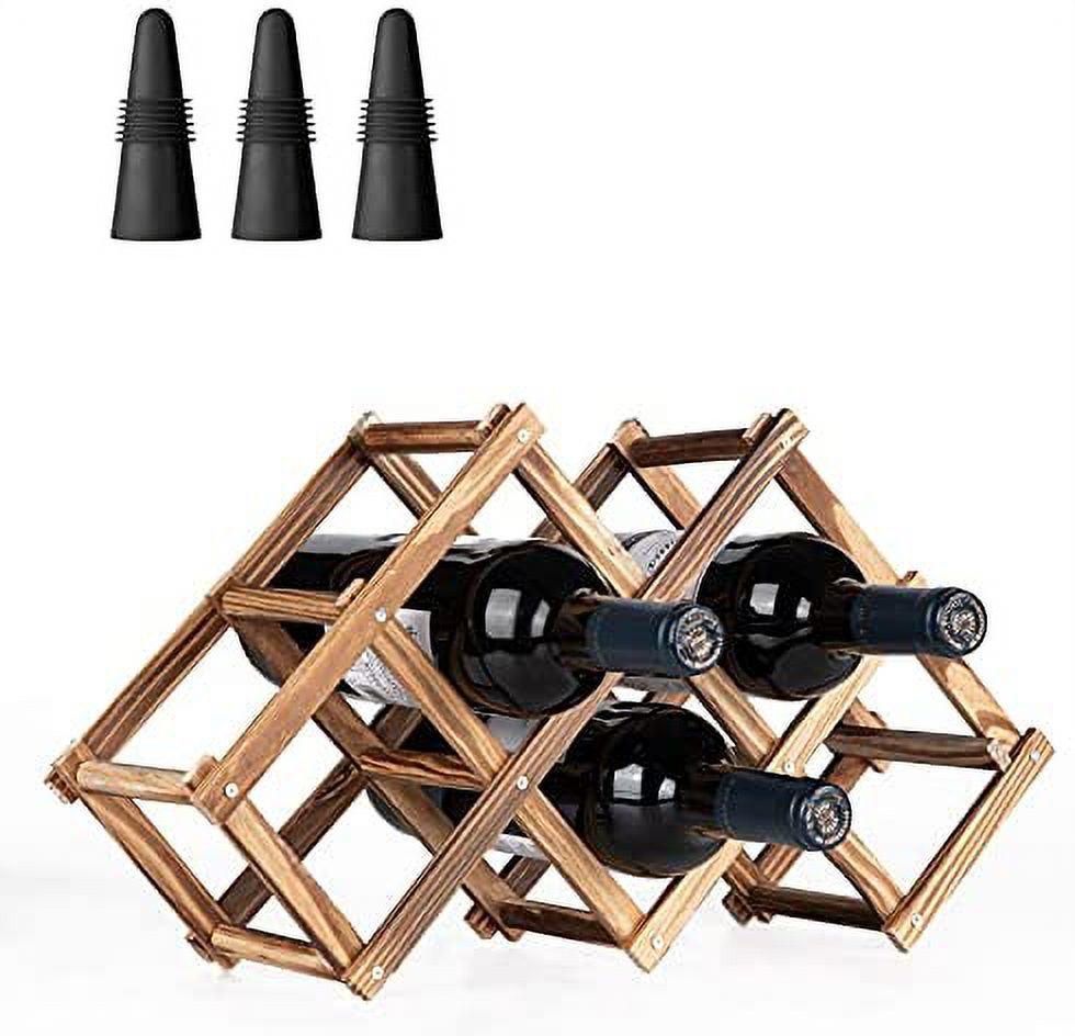 COSYLAND Wood Wine Rack Freestanding with Stoppers, 6 Bottle Wooden ...