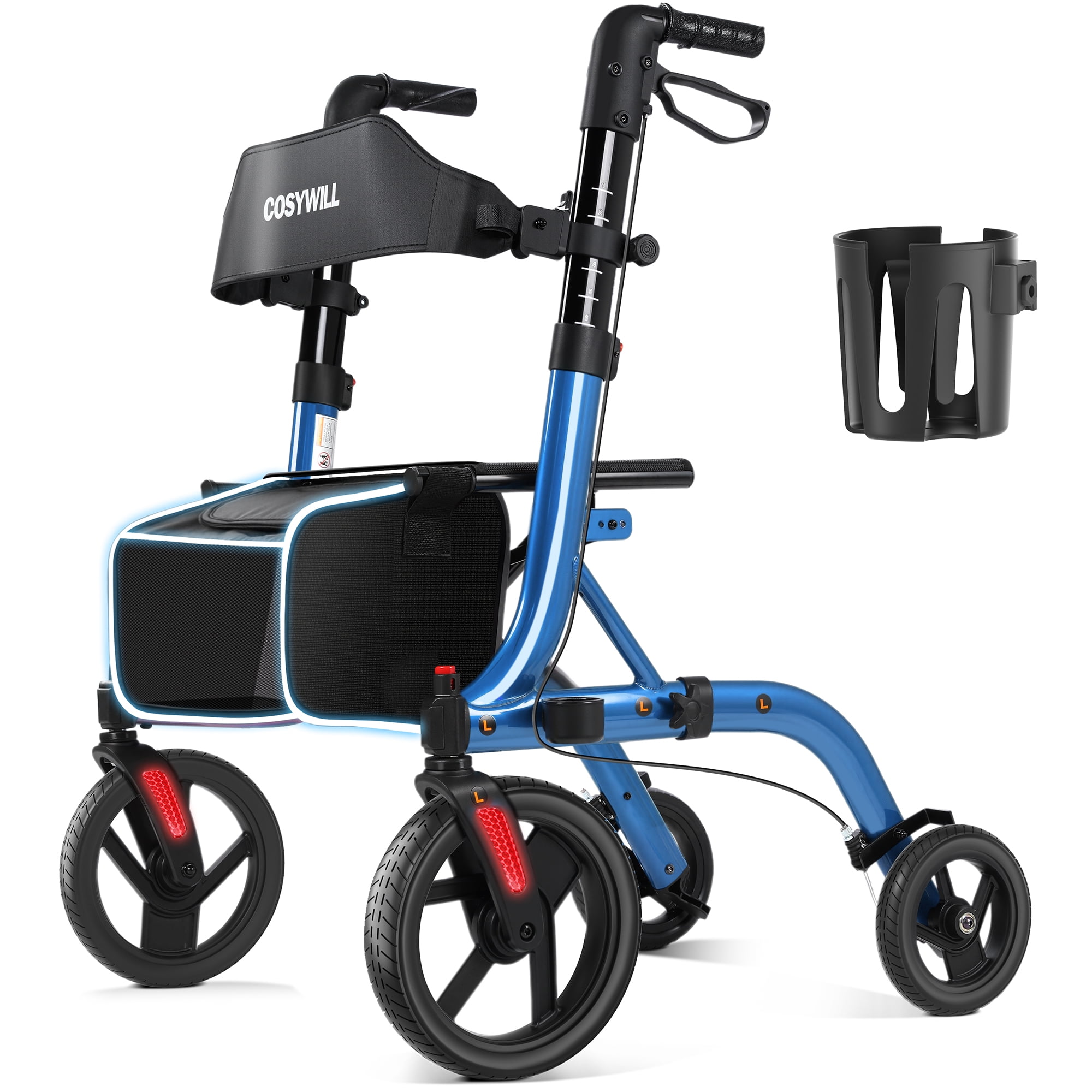 COSYWILL Walker with Seat,Foldable Rollator Walker,10" Wheels,Height ...