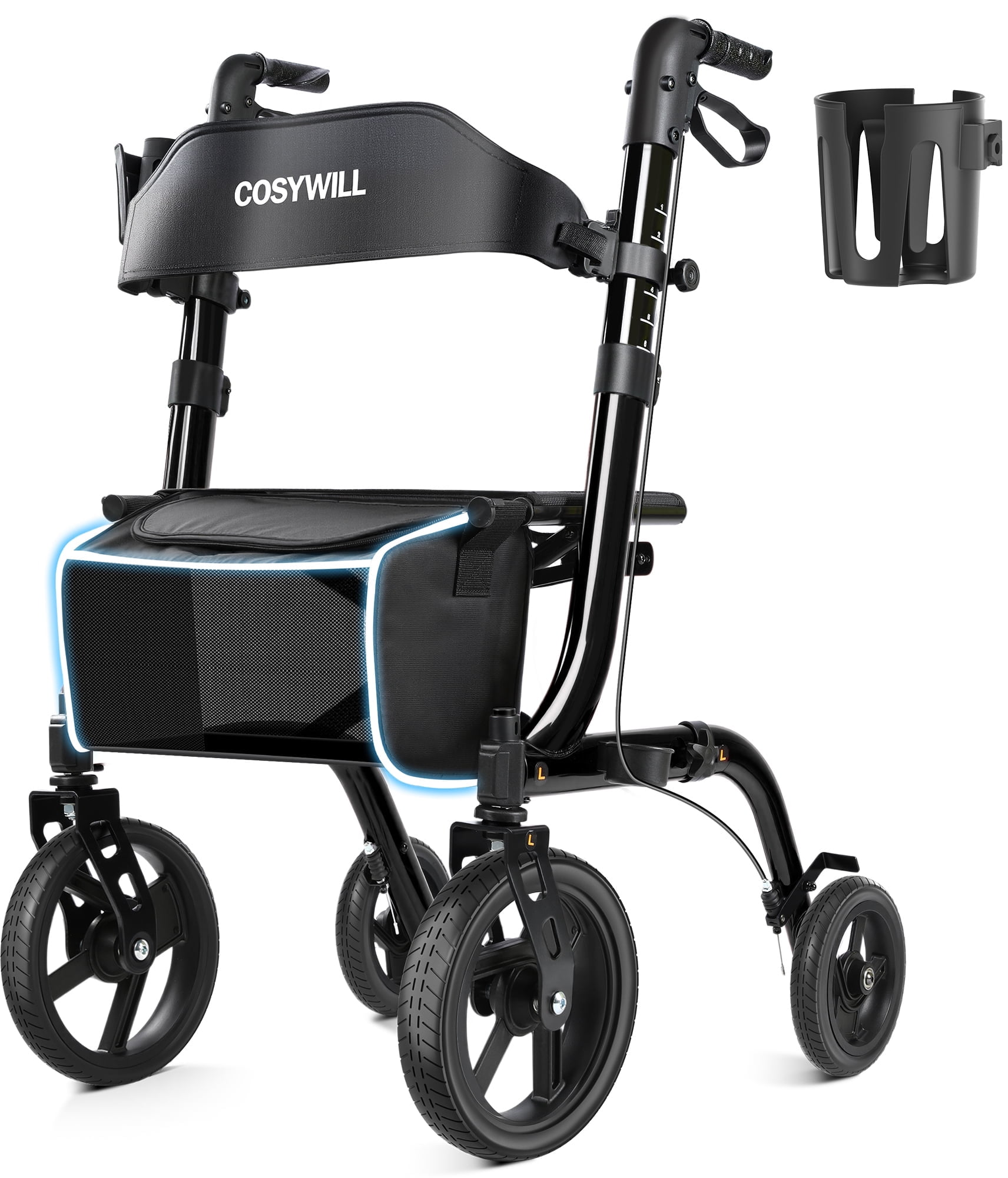 COSYWILL Rollator Walkers with Seat for Seniors, Foldable 10" Big ...