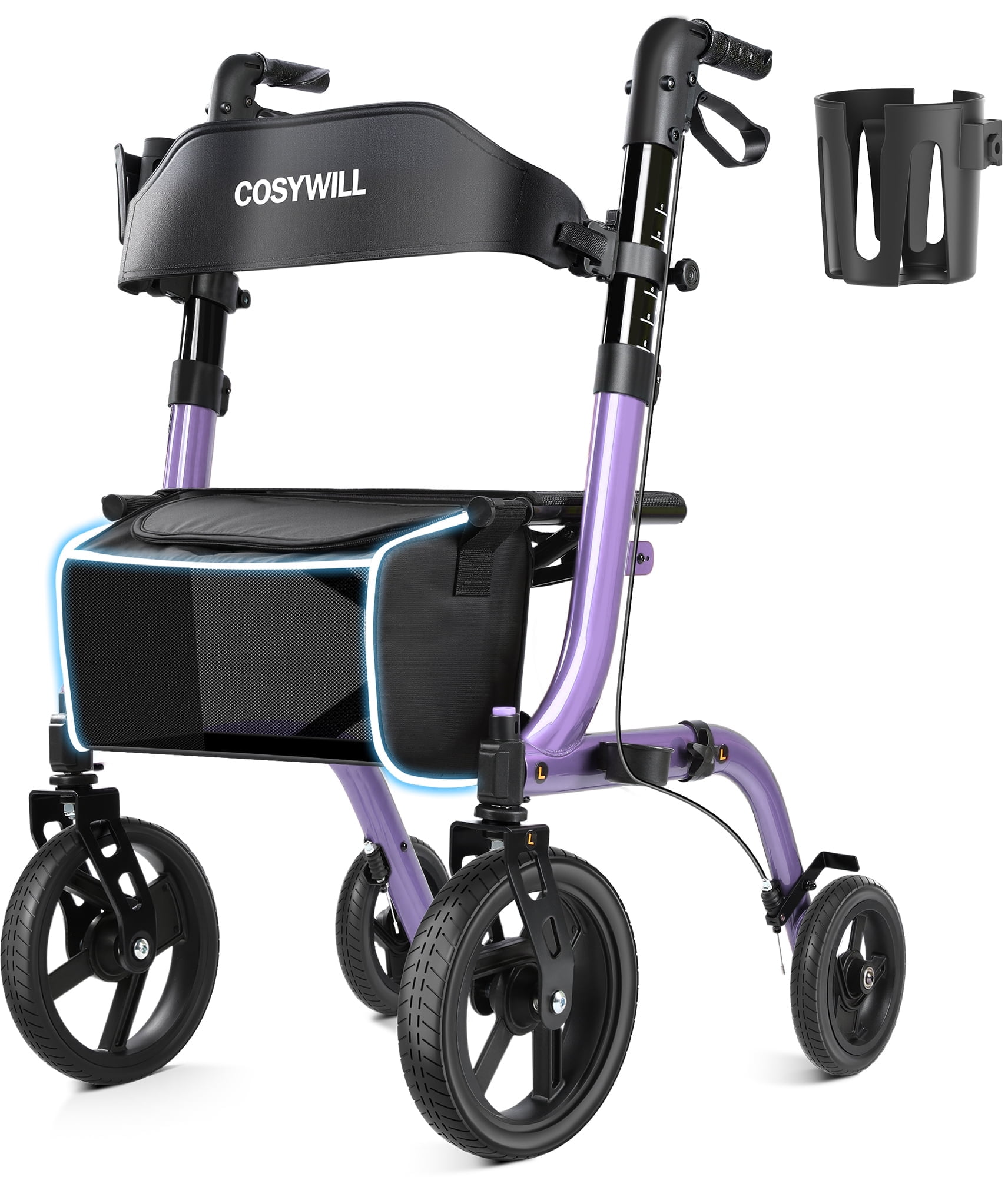 COSYWILL Rollator Walkers with Seat for Seniors, Foldable 10" Big ...
