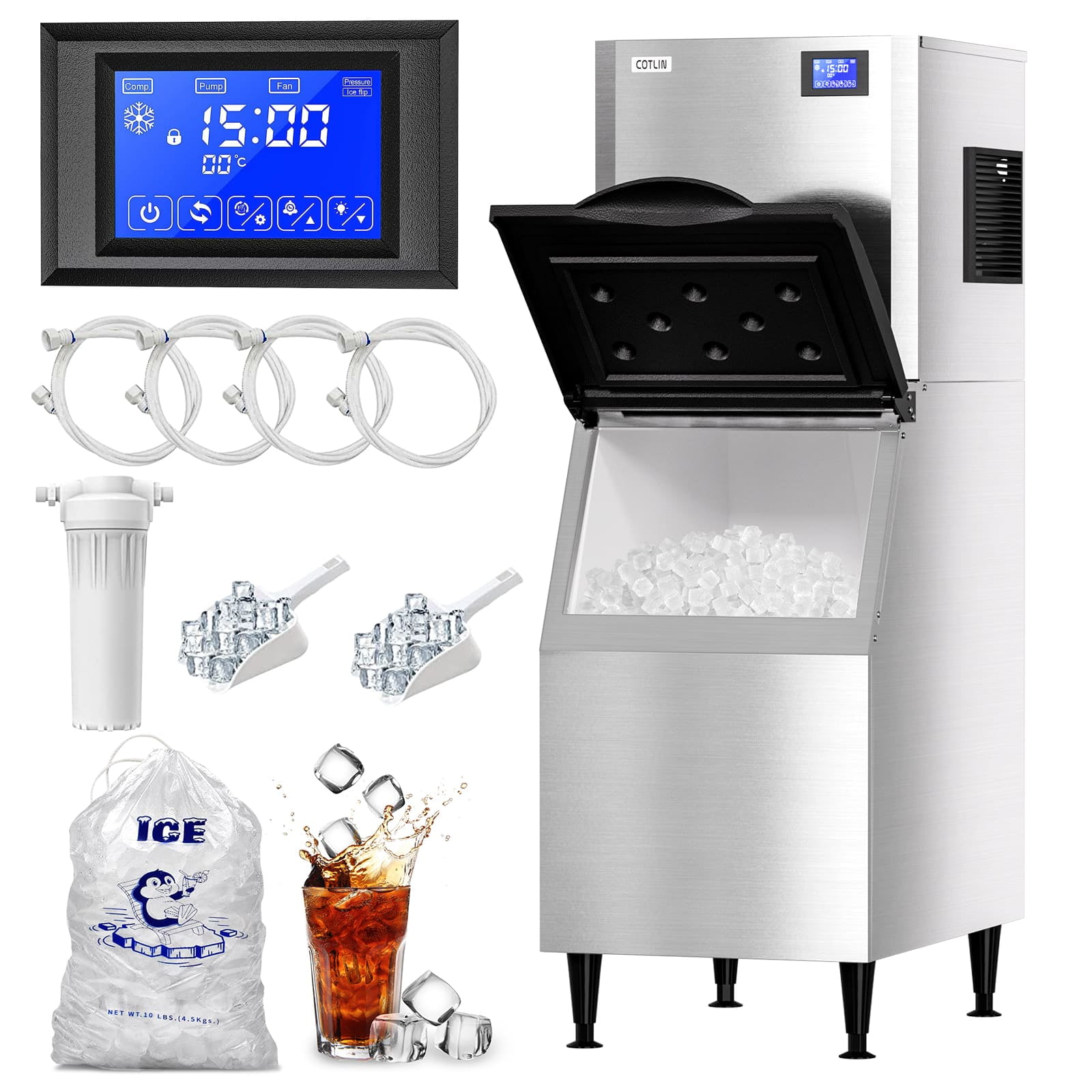 COTLIN 23" 500LBS/24H 350 lb Storage Bin SECOP Compressor Stainless ...