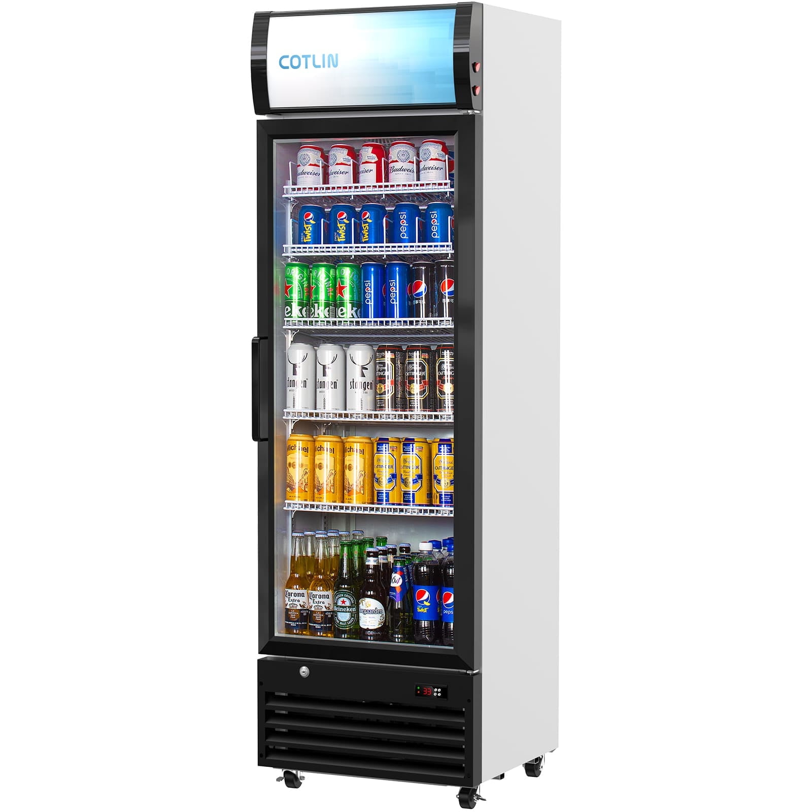 "COTLIN 24"" LED Glass Door Coated Steel Beverage Cooler 12.5 Cu.Ft. WX ...