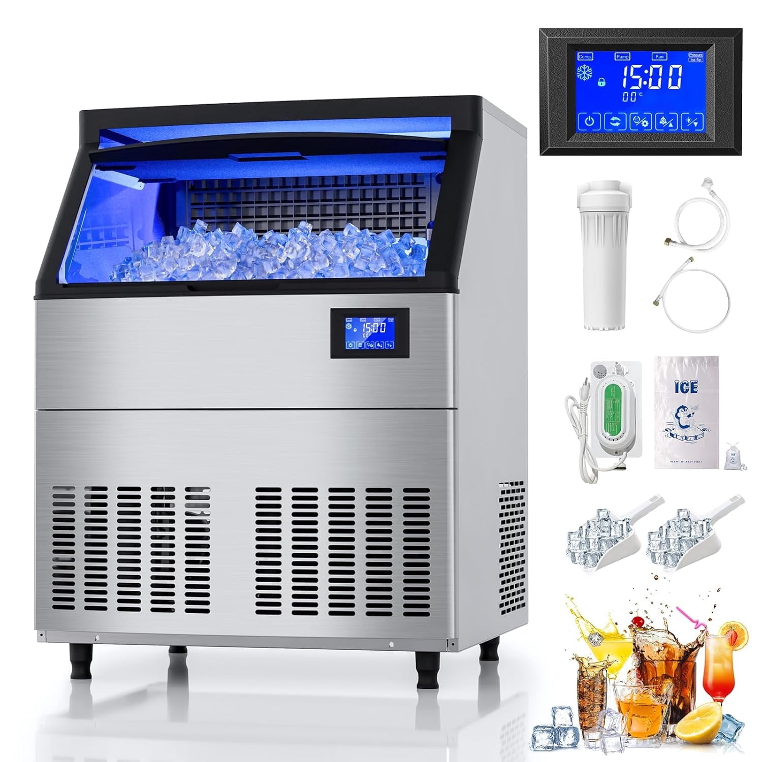 COTLIN 26" 350LBS/24H Air Cooled Freestanding Stainless Steel ...