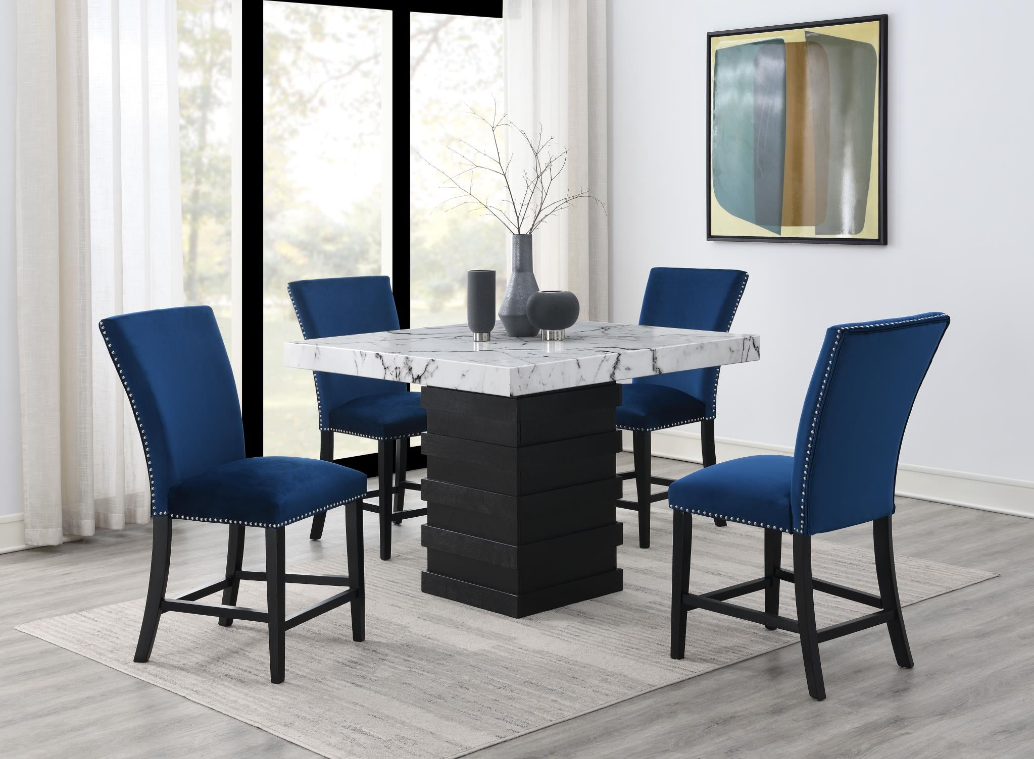 COUNTER TABLE & 4 BLUE CHAIRS - Walmart.com