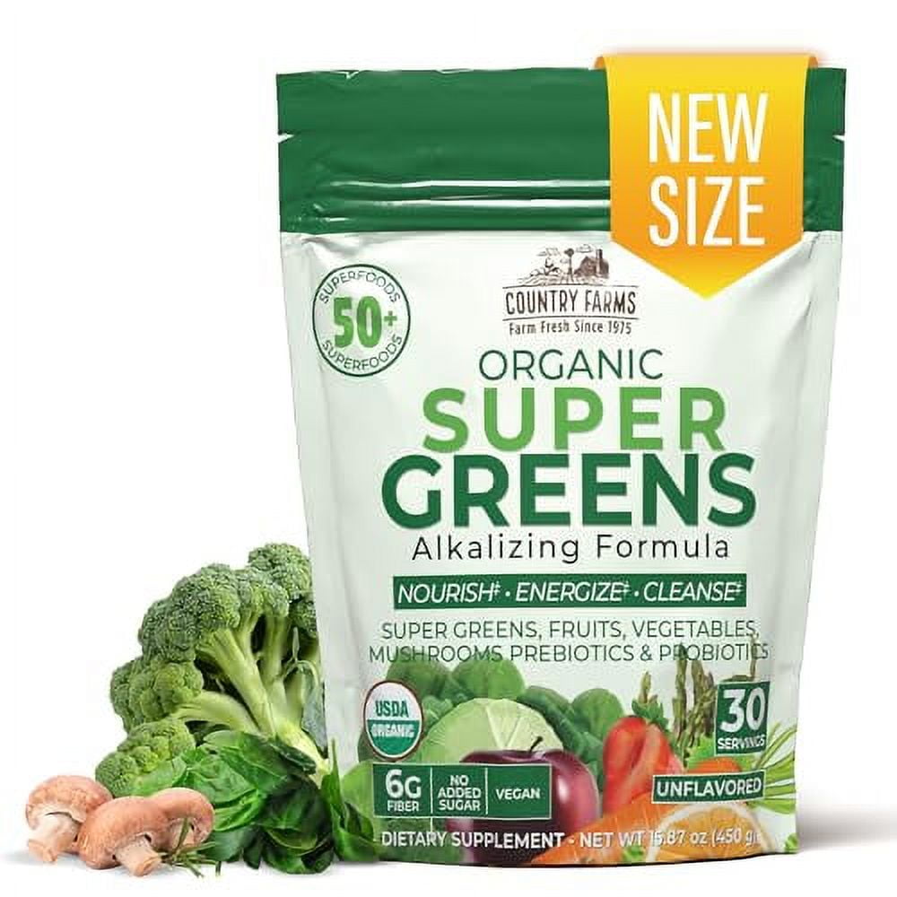 COUNTRY FARMS Super Greens Natural Flavor, 50 Organic Super Foods, USDA ...