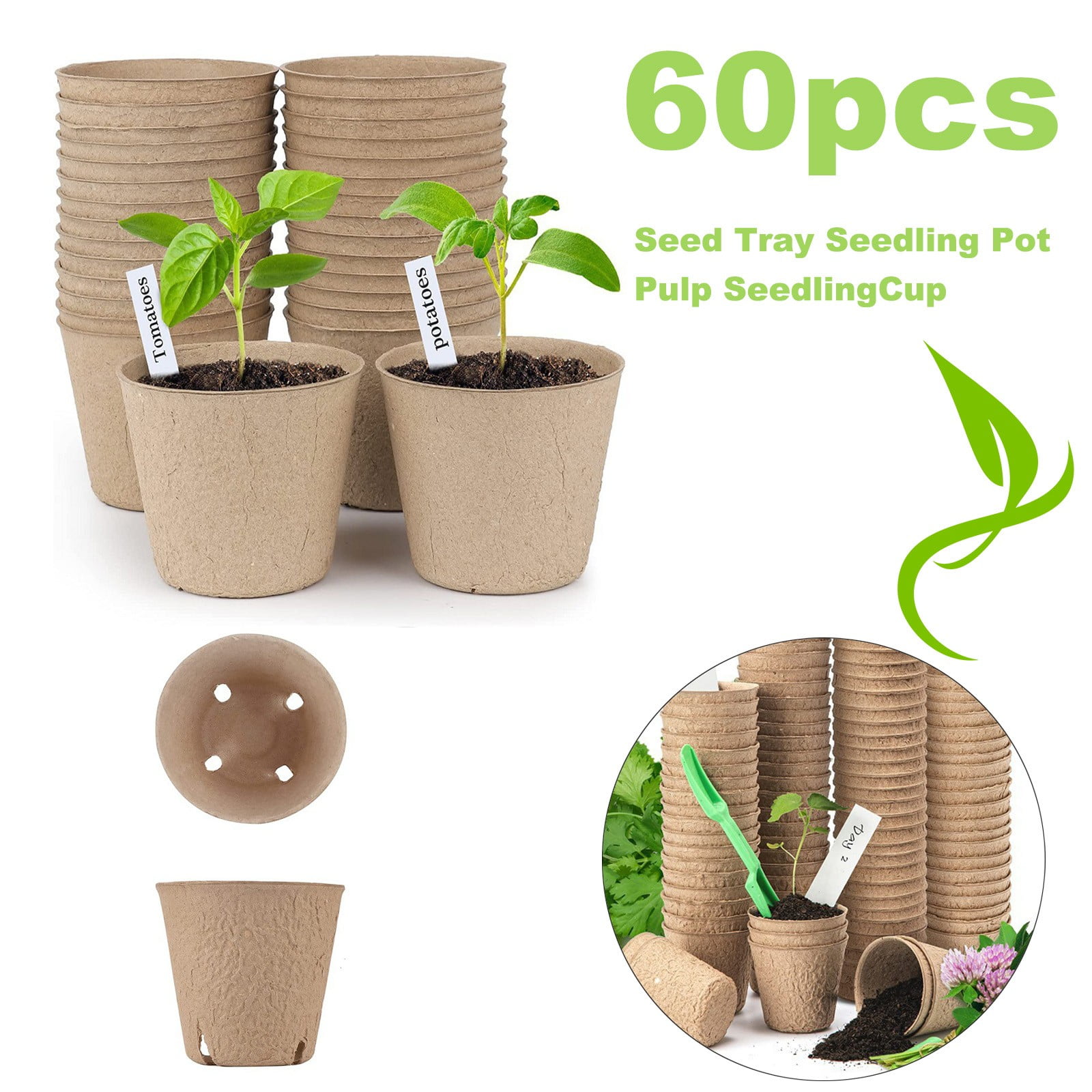 COURAGE 60Pcs 3.1” Peat Pots with 60Pcs Plant Labels, Biodegradable ...