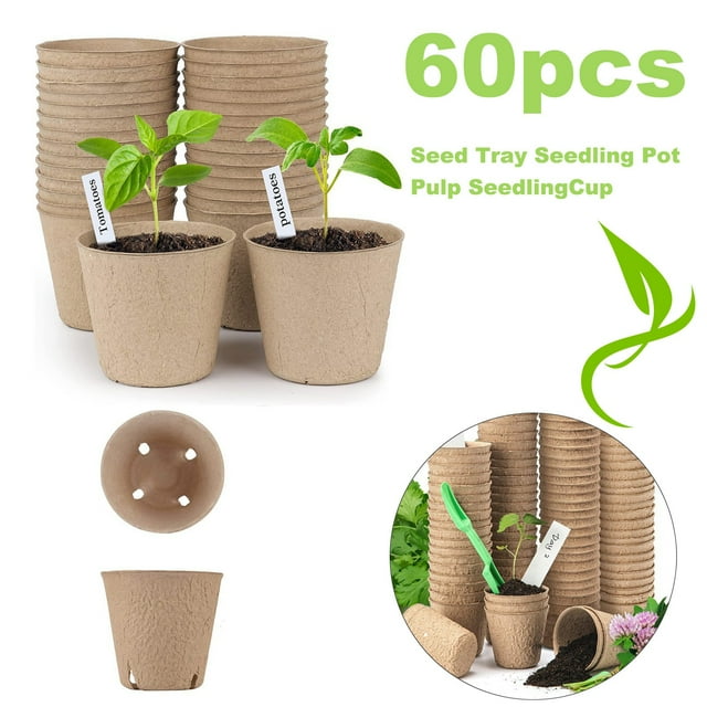 COURAGE 60Pcs 3.1” Peat Pots with 60Pcs Plant Labels, Biodegradable ...