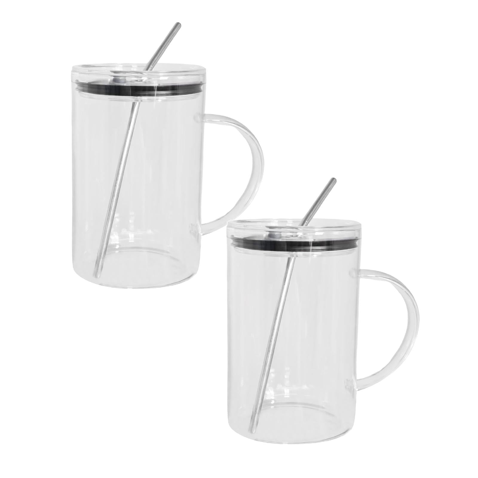 COURAGEDG Glass Drinking Glass Large Glass With Lid And Straw Drinking ...