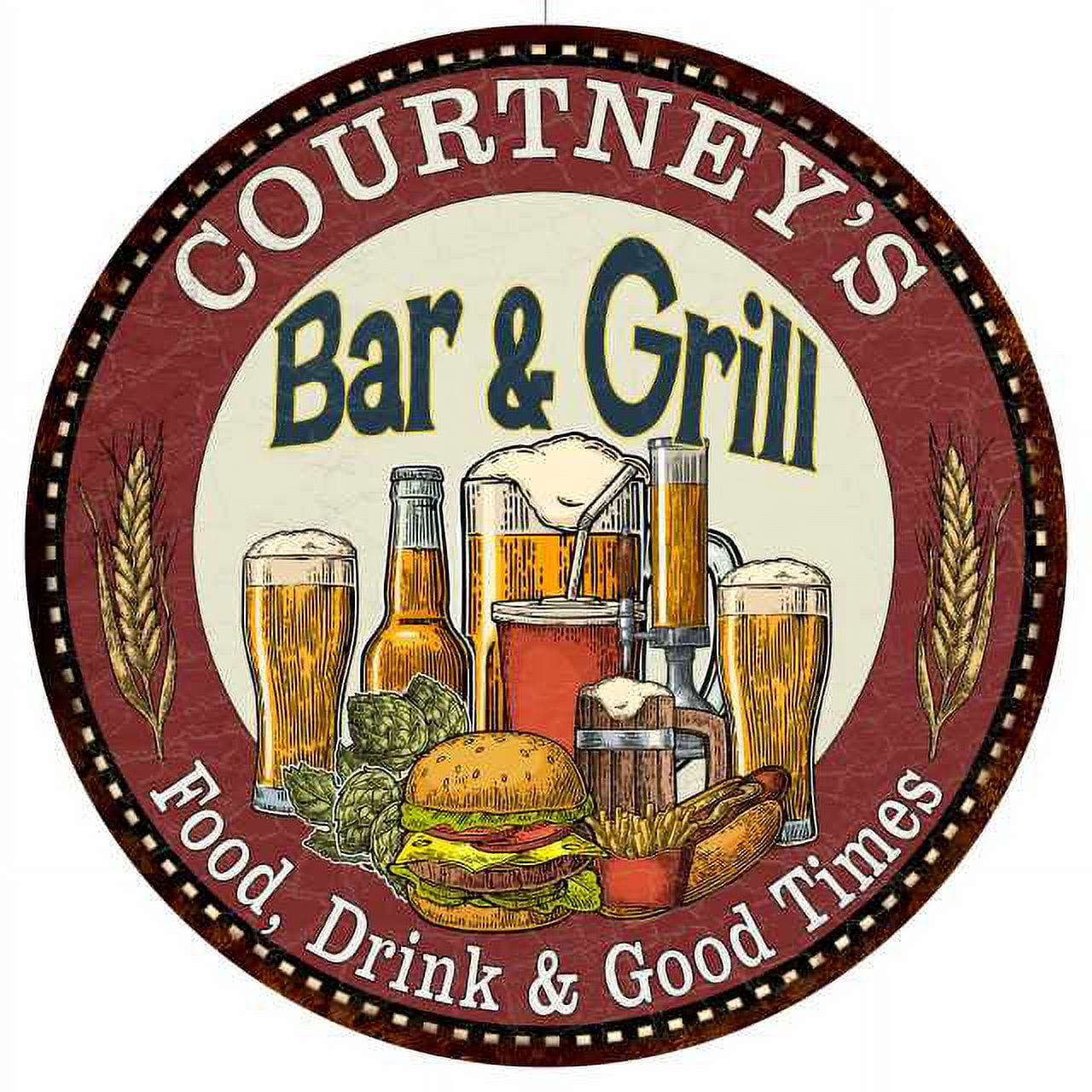 COURTNEY'S Bar and Grill 14" Round Metal Sign Kitchen Wall Decor ...