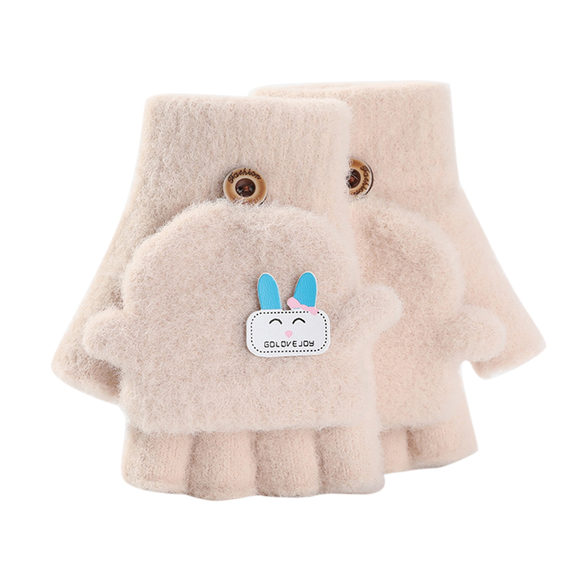 COUTEXYI Kids Winter Fingerless Mittens, Cute Cartoon Warm Convertible ...