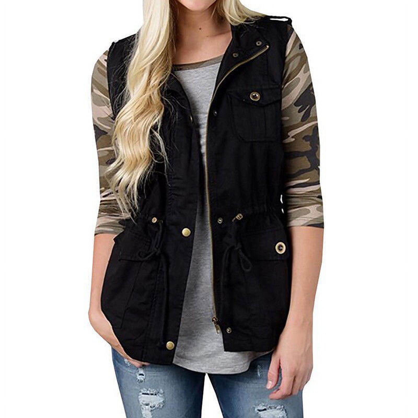 COUTEXYI Women Military Anorak Safari Drawstring Loose Fit Vest ...
