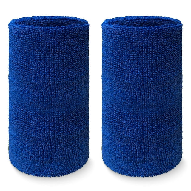 COUVER 6 inch Extra Long Thick Sports Wristband / Sweatband, BLUE (2 ...